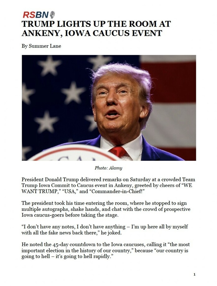 Donald J. Trump: "“TRUMP LIGHTS UP THE ROOM AT ANKENY, IOWA CAUCUS ...